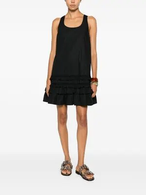 GANNI Black Organic Cotton Ruffled Mini Dress - Multicolor