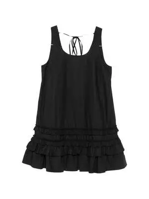 GANNI Black Organic Cotton Ruffled Mini Dress - Multicolor