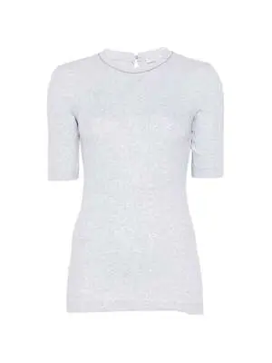 Brunello Cucinelli Grey Cotton Crewneck Sweater With Monili-trim Collar - Multicolor