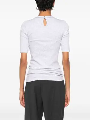 Brunello Cucinelli Grey Cotton Crewneck Sweater With Monili-trim Collar - Multicolor
