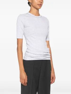 Brunello Cucinelli Grey Cotton Crewneck Sweater With Monili-trim Collar - Multicolor