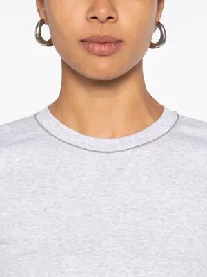 Brunello Cucinelli Grey Cotton Crewneck Sweater With Monili-trim Collar - Multicolor