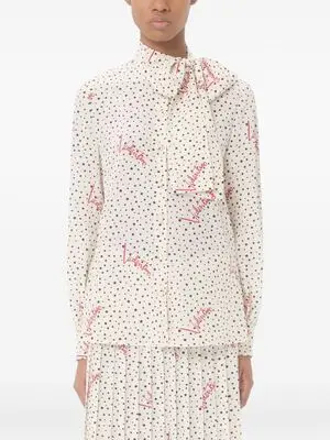 Valentino Garavani Silk Crepe De Chine Shirt With Polka Dot And Script Print - Multicolor