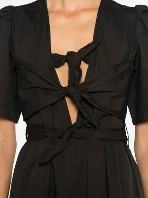 GANNI Black Organic Cotton Midi Dress With Bow Detail - Multicolor