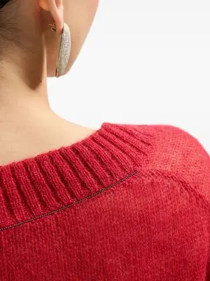 Brunello Cucinelli Red Ribbed Knit V-neck Jumper