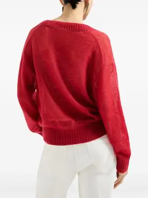 Brunello Cucinelli Red Ribbed Knit V-neck Jumper