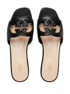 Gucci Leather Flat Sandals With Interlocking G Logo