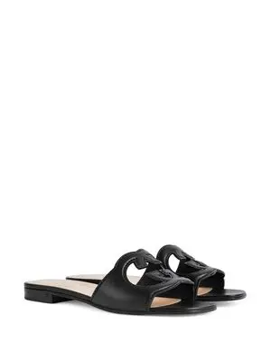 Gucci Leather Flat Sandals With Interlocking G Logo