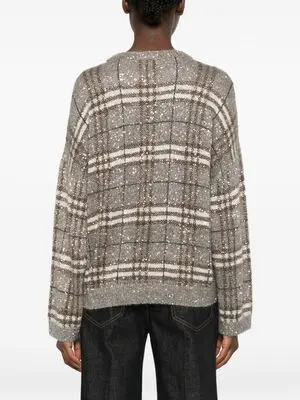 Brunello Cucinelli Checked Sequin Embellished Crewneck Sweater