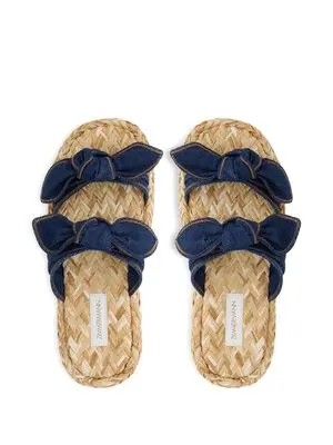 Zimmermann Denim Bow Woven Sole Slides