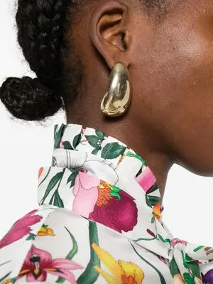 Gucci Floral Print Silk Button-up Long Sleeve Dress