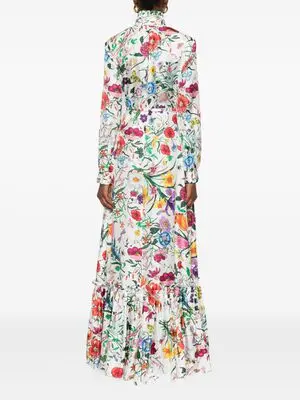Gucci Floral Print Silk Button-up Long Sleeve Dress