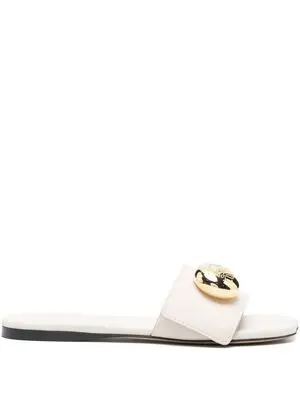 Loewe LOEWE Pebble Leather Slides With Gold-Tone Button Detail Multicolor