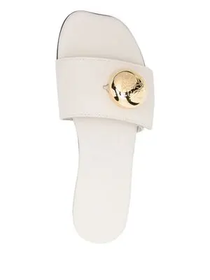 Loewe Pebble Leather Slides With Gold-tone Button Detail