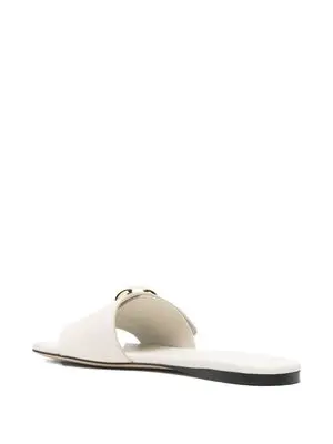 Loewe Pebble Leather Slides With Gold-tone Button Detail