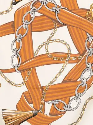 Celine Printed Silk Foulard With Chain And Tassel Detail