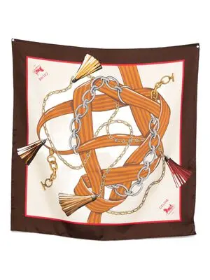 Celine Printed Silk Foulard With Chain And Tassel Detail - Multicolor
