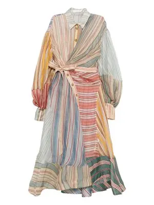 Zimmermann Rebellion Linen And Silk Blend Striped Dress - Multicolor