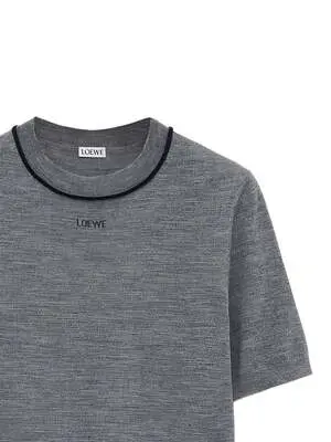 Loewe Grey Wool Crewneck Sweater With Contrasting Trim