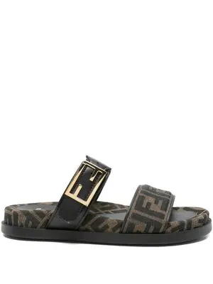 Fendi Ff-logo Double Strap Flat Sandals - Multicolor