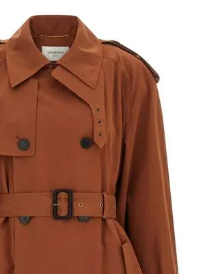 Saint Laurent Cotton And Silk Trench Coat - Multicolor