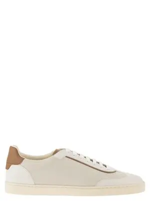 Brunello Cucinelli Low-top Leather And Suede Sneakers With Contrasting Details - White