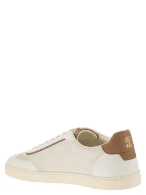 Brunello Cucinelli Low-top Leather And Suede Sneakers With Contrasting Details - White