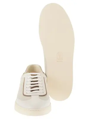 Brunello Cucinelli Low-top Leather And Suede Sneakers With Contrasting Details - White