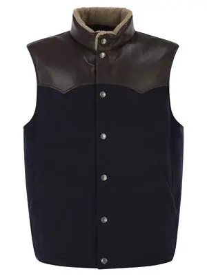 Brunello Cucinelli Wool Padded Gilet With Leather Trims And Shearling Collar - Multicolor
