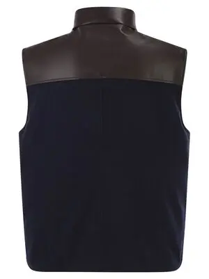Brunello Cucinelli Wool Padded Gilet With Leather Trims And Shearling Collar - Multicolor