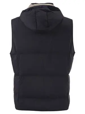 Brunello Cucinelli Padded Hooded Gilet In Technical Fabric - Blue