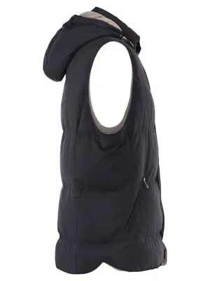 Brunello Cucinelli Padded Hooded Gilet In Technical Fabric - Blue