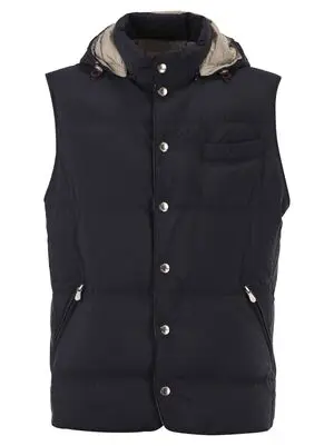 Brunello Cucinelli BRUNELLO CUCINELLI Padded Hooded Gilet In Technical Fabric Blue