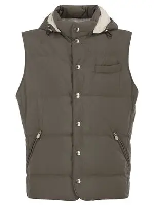 Brunello Cucinelli Padded Hooded Gilet In Technical Fabric - Multicolor