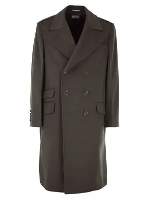 Brunello Cucinelli Double-breasted Pure Wool Tailored Coat - Brown