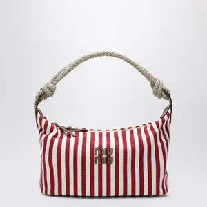 Miu Miu Striped Canvas Bag With Knotted Rope Handle - Red