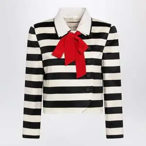 Valentino Garavani Vanilla/ Striped Jacket With Maxi Bow - Black