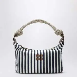Miu Miu Miu Miu Striped Canvas Bag With Knotted Top Handle Blue