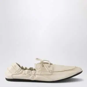 Prada Shuffle Boat Loafers In Antique-effect Leather - White