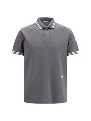 Moncler Cotton Piqué Polo With Striped Trims - Gray