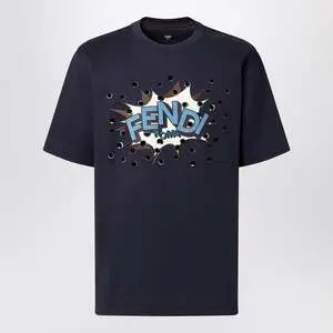 Fendi Dark Cotton T-shirt With Logo - Blue