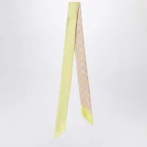 Gucci Slim Silk Scarf With Gg Motif In And Yellow - Pink