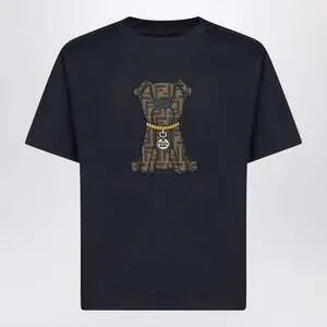 Fendi Dark Cotton T-shirt With Patch - Blue