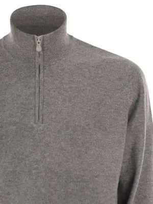 Brunello Cucinelli Cashmere Quarter Zip Sweater - Gray