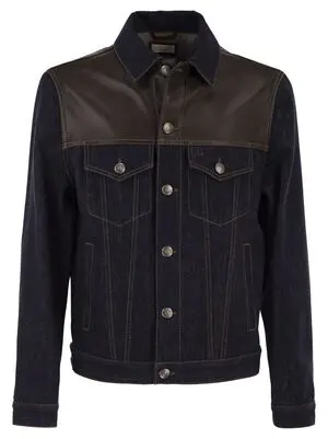 Brunello Cucinelli Cotton Denim Jacket With Leather Details - Multicolor