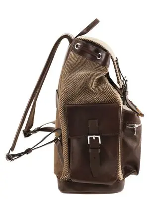 Brunello Cucinelli Herringbone-texture Backpack With Leather Trims