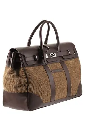 Brunello Cucinelli Herringbone And Leather Weekender Bag