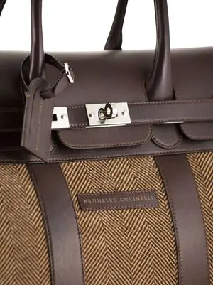 Brunello Cucinelli Herringbone And Leather Weekender Bag