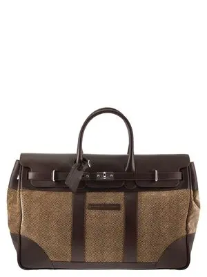 Brunello Cucinelli Herringbone And Leather Weekender Bag - Brown