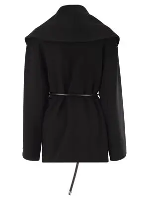 Sportmax Virgin Wool Wrap Short Coat With Shawl Collar